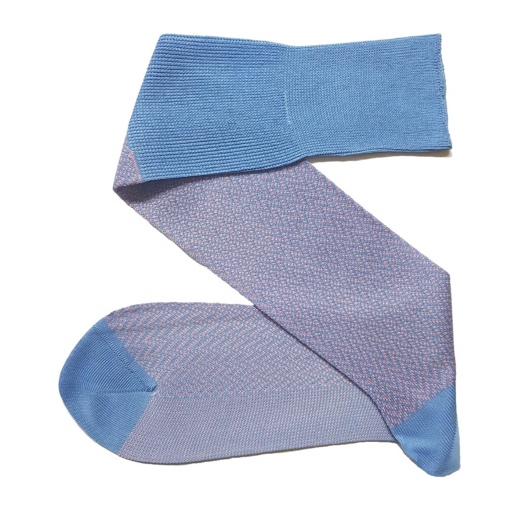 1 PAIR SKY BLUE HERRINGBONE COTTON SOCKS | SKY BLUE PINK HERRINGBONE ...